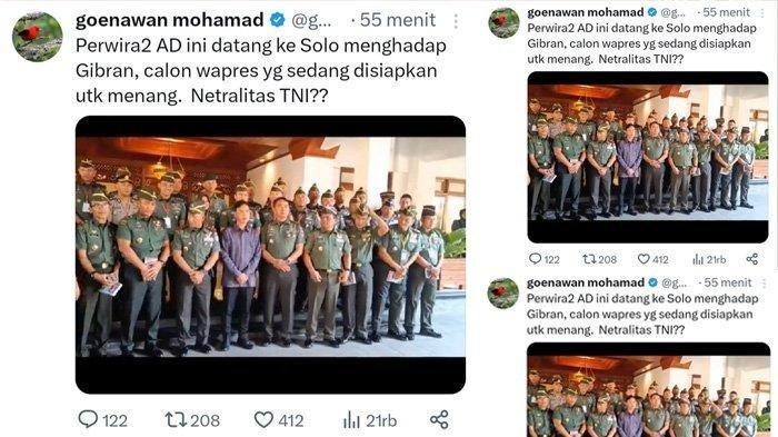 Dispenad Skak Mat Goenawan Muhammad Terkait Postingan Perwira TNI AD ...