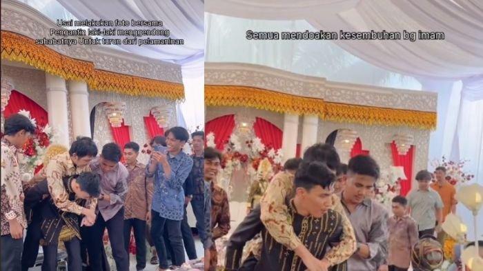Viral Pengantin Pria Menggendong Sahabatnya Yang Tak Bisa Jalan Demi Foto Bersama di Pelaminan ...