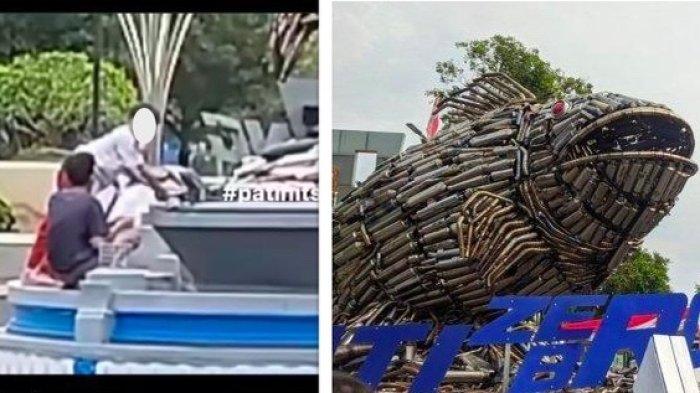 Duh, Monumen Knalpot di Pati yang Baru Dibangun Sudah Dipreteli Dua Bocil, Satu Berseragam SD ...