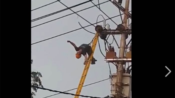 HEBOH Pekerja Tersengat Listrik Tegangan Tinggi Kejang-kejang di Ketinggian Tangga (Video ...