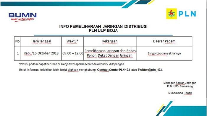 Info Pemeliharaan Jaringan Listrik PLN ULP Boja Hari ini, Rabu 16 ...