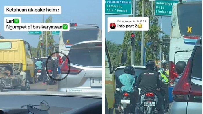 Momen Kocak Pemotor di Kendal Tak Pakai Helm Asal Naik Bus Hindari Polisi, Buat Polisi ...