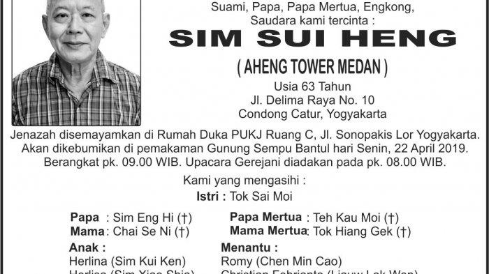 Berita Duka, Sim Sui Heng (Aheng Tower Medan) Meninggal Dunia di ...