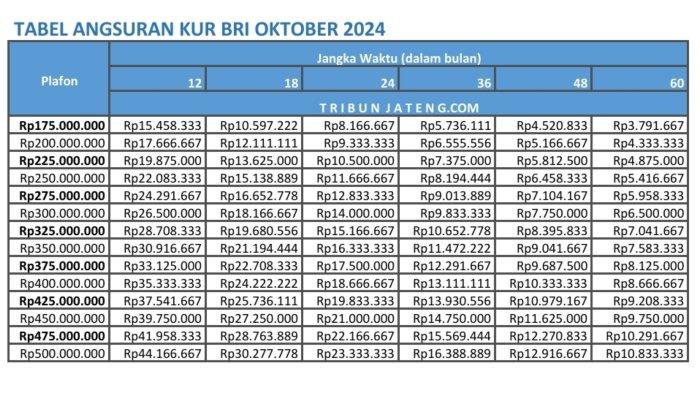 KUR BRI 2025 Dibuka: Syarat dan Tabel Cicilan Angsuran Plafon Hingga Rp 500 Juta per 5 FEB ...