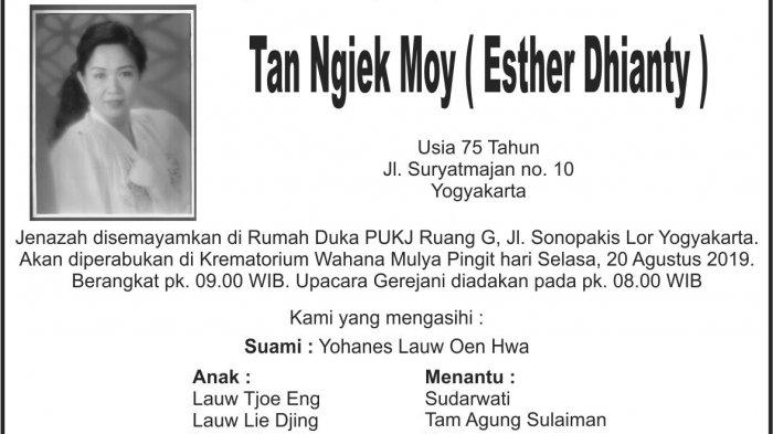 Berita Duka, Tan Ngiek Moy (Esther Dhianty) Meninggal Dunia di ...