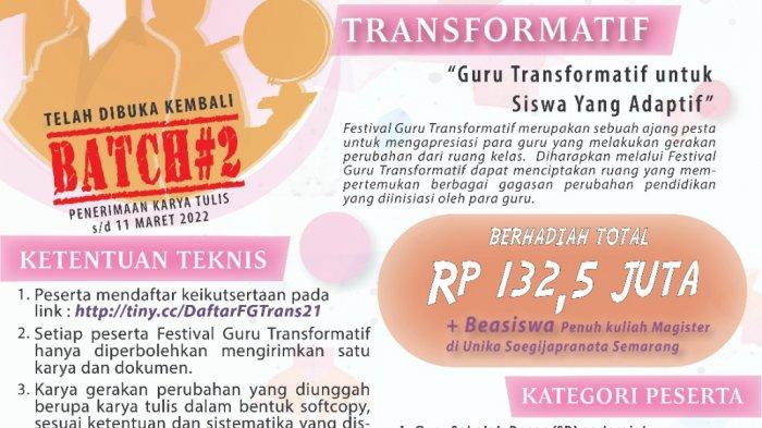 Unika Gelar Festival Guru Transformatif, Total Hadiah Rp 132,5 Juta dan Beasiswa Penuh Magister ...