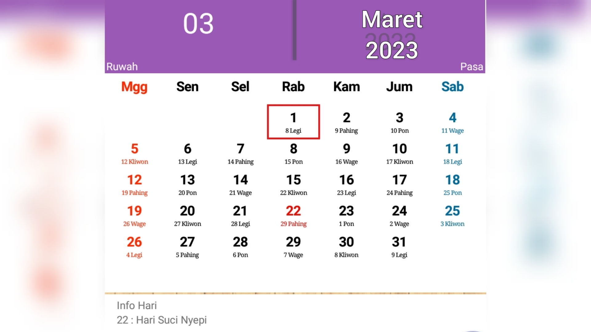 Kalender Jawa Bulan Maret 2023, Tanggalan Jawa Hari Ini - Tribunjateng.com