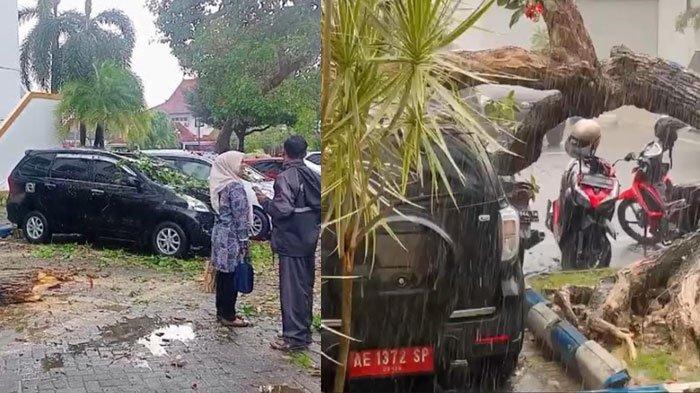 Mobil Dinas Penyok Tertimpa Pohon Tumbang di Halaman Pemkab Ponorogo, Diawali Hujan Disertai ...