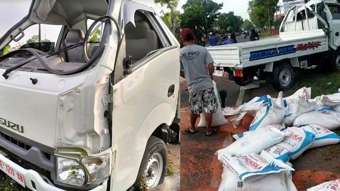 Kecelakaan di Madiun, Pickup Pupuk Subsidi Terguling, Muatan Berhamburan di Tengah Jalan ...