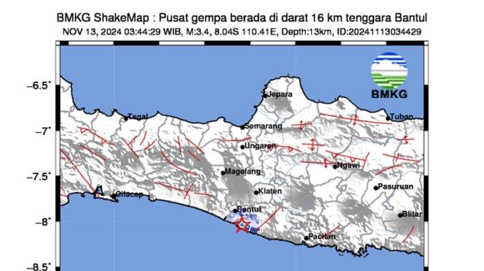 BMKG: Gempa 3,4 SR Guncang Bantul 13 November 2024 Pukul 03.44 WIB ...