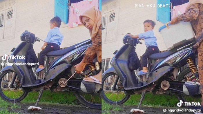 Cerita Inggrid Putri, Ibu-ibu yang Viral di TikTok Susah Payah Nyalakan Motor Matic Rusak ...