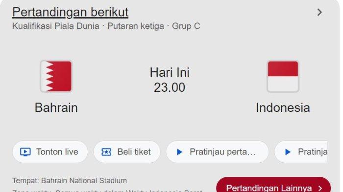 3 LINK LIVE TV Streaming Bahrain VS Indonesia Malam Ini - Tribunjogja.com