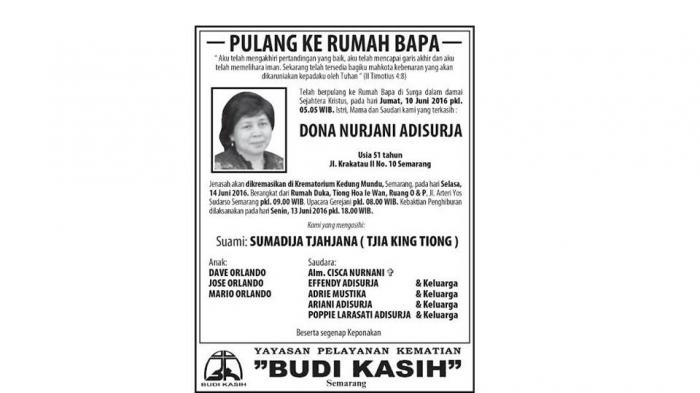 Berita Duka Cita Dona Nurjani Adisurja - Tribunjogja.com