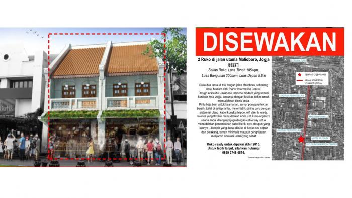 DISEWAKAN 2 Ruko di Jalan Utama Malioboro - Tribunjogja.com