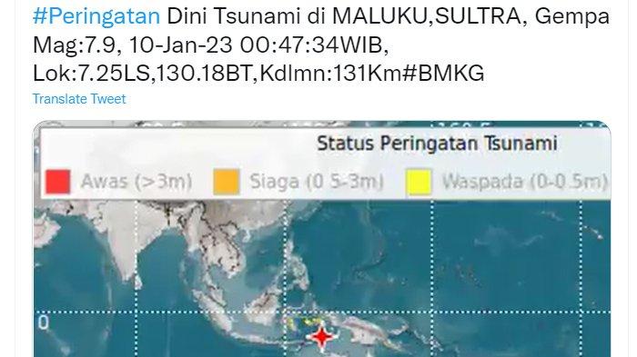 Gempa Terkini di Indonesia Hari Ini, M 7,9 Guncang Maluku, BMKG Beri Peringatan Dini Tsunami ...
