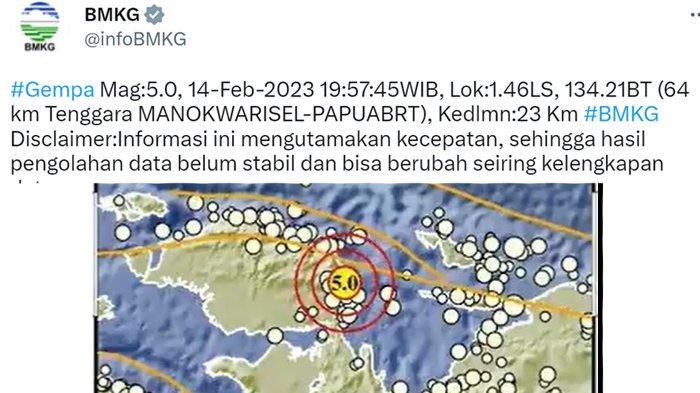 Gempa Terkini di Indonesia, M 5.0 Guncang Papua Barat, Getaran Terasa di Manokwari Selatan ...