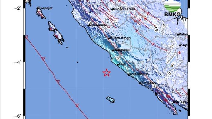 Gempa Terkini di Indonesia, BMKG: Gempa Magnitudo 5.2 Guncang Barat Daya Seluma Bengkulu Hari ...