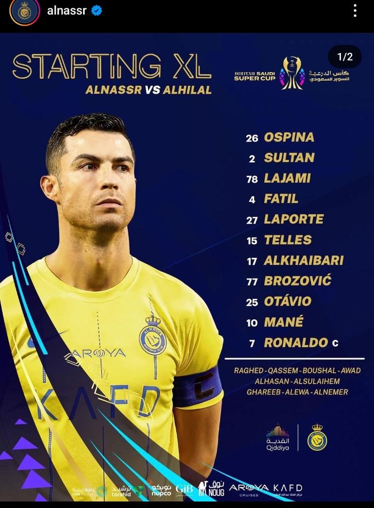 Line Up dan Link Streaming Al Hilal vs Al Nassr Ronaldo Main, Live Score Hasil Piala Super Arab ...
