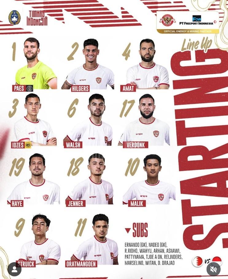 Starting Line Up! Live Score Hasil Timnas Indonesia vs Bahrain Gratis ...