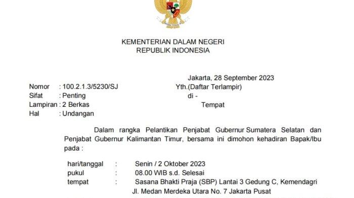 Undangan Pelantikan Pj Gubernur Kaltim Beredar, Nama Akmal Malik Menguat - Tribunkaltim.co