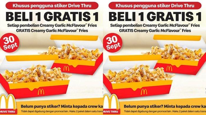 Katalog Promo McD Hari ini, Khusus Drive Thru Beli 1 Gratis 1 Creamy Garlic McFlavour Fries ...