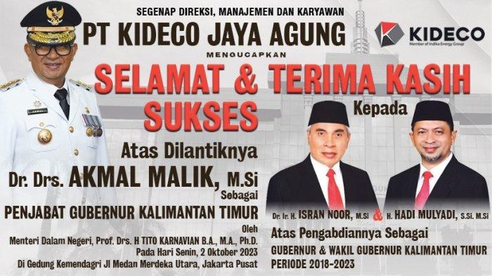 PT Kideco Jaya Agung Mengucapkan Selamat Atas Pelantikan Pj Gubernur Kaltim - Tribunkaltim.co