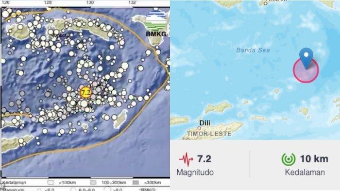 Baru Saja, Gempa Magnitudo 7,2 di Tanimbar, Pusat Gempa Laut Banda dan Ambon Terkini ...