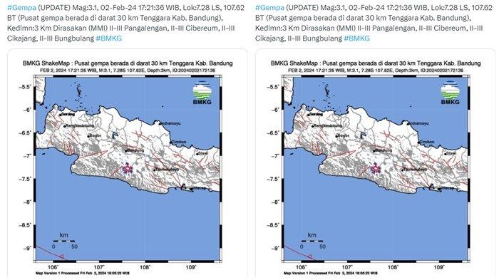 Gempa 2 Menit Lalu, Pusat Gempa 3.1 Magnitudo di Bandung Dirasakan hingga Cibereum, Cek Info ...