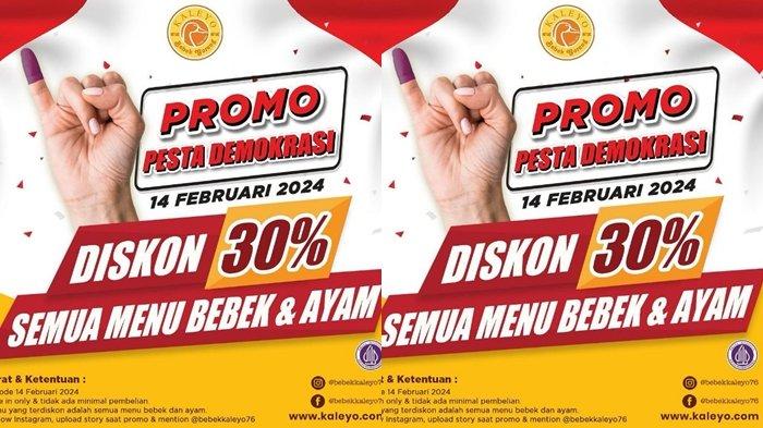 15 Kumpulan Promo Pemilu 2024, Bebek Kaleyo Ada Diskon 30 Persen Semua ...