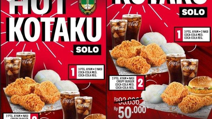 Promo KFC Hari ini Khusus Hut Kota Solo, 3 Potong Ayam, 2 Nasi dan 2 ...