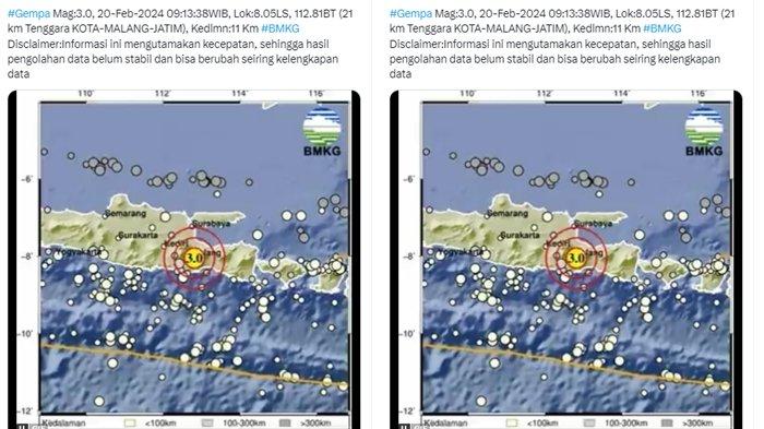Gempa Barusan, Gempa Kota Malang Jawa Timur Magnitudo 3.0, Info BMKG Terkini - Tribunkaltim.co