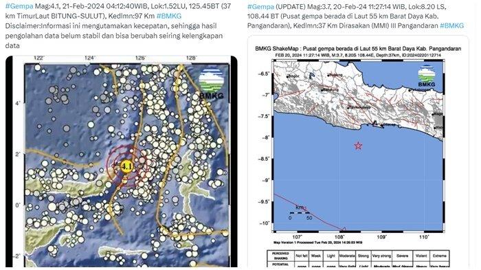 Gempa Terkini Hari Ini, Pusat Gempa di Bitung dan 3.7 Magnitudo di Pangandaran, Info Terbaru ...