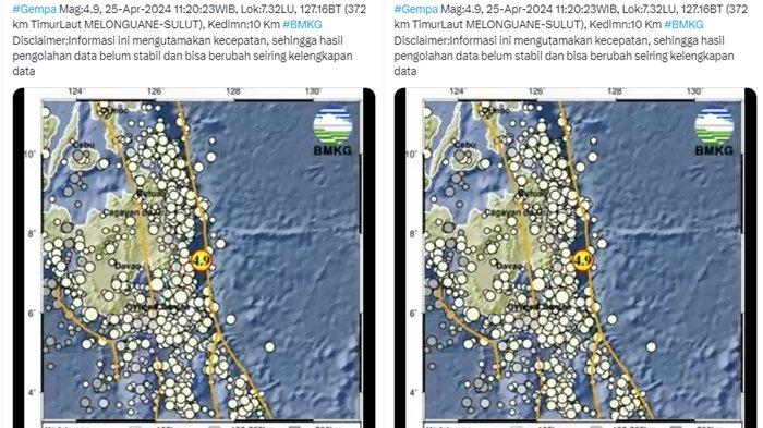Info Gempa 2 Menit Lalu, Magnitudo 4.9 di Melonguane Sulawesi Utara, Info Lengkap BMKG ...