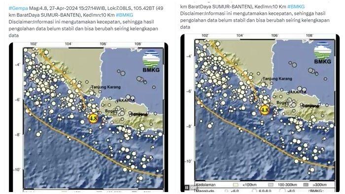 Gempa Barusan Goncang Jakarta, Tangerang, Bogor, Sukabumi, Pusat Gempa di Sumur Banten Magnitudo ...