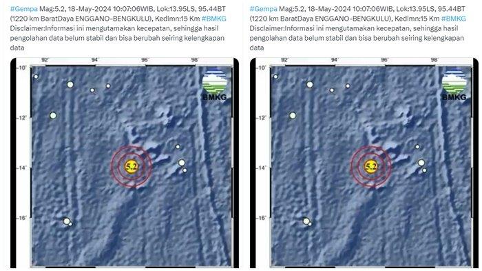 Gempa Terbaru, Gempa Magnitudo 5.2 di Enggano Bengkulu, Cek Info Terkini BMKG - Tribunkaltim.co