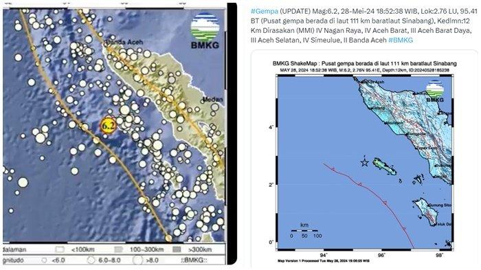 Info BMKG Gempa 6.2 Magnitudo di Sinabang, Aceh, Tidak Berpotensi Tsunami - Tribunkaltim.co