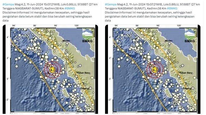 Gempa Baru Saja, 4.2 Magnitudo di Nias Barat, Info BMKG: Pusat Gempa di Kedalaman 38 Kilometer ...