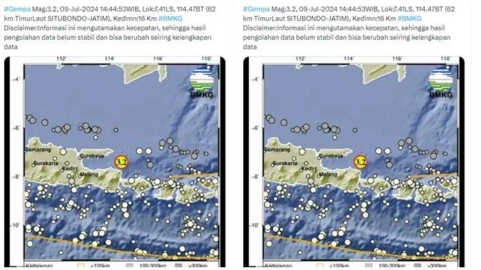 Gempa Baru Saja di Situbondo Jawa Timur Magnitudo 3.2, Pusat Gempa di Kedalaman 16 Kilometer ...