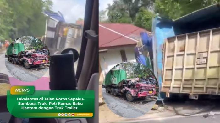 Kecelakaan di Jalan Poros Sepaku-Samboja Kaltim, Truk Peti Kemas Hancur dan Terguling ...