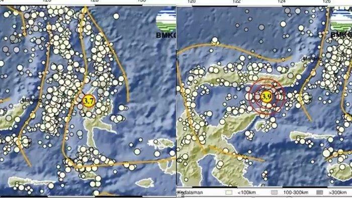 Gempa Beruntun Baru Saja, Magnitudo 4.8 dan 3.8 di Halmahera Utara dan Bone Bolango, Info BMKG ...