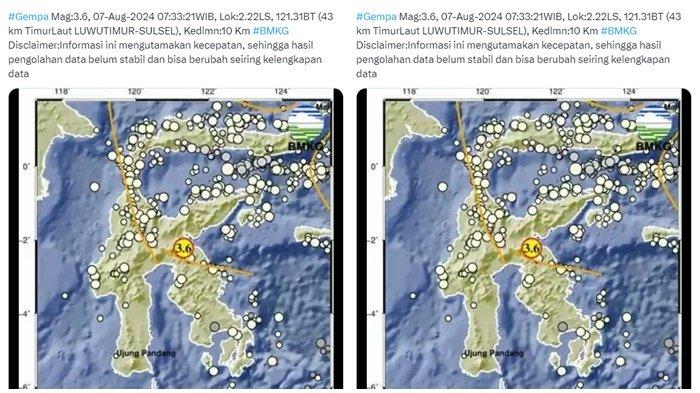 Gempa Baru Saja Magnitudo 3.6 di Luwu Timur, Sulawesi Selatan, Info BMKG Terkini - Tribunkaltim.co