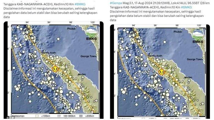 Baru Saja Gempa Aceh Magnitudo 3.1, Pusat Gempa di Nagan Raya di Kedalaman 10 Km - Tribunkaltim.co
