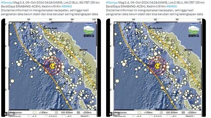 Barusan Gempa Aceh 2 Menit Lalu 3.4 Magnitudo, Info BMKG: Pusat gempa Sinabang di Kedalaman 19 ...