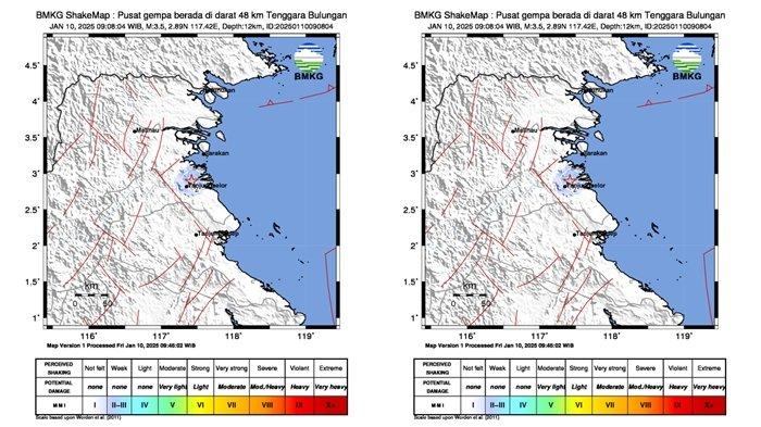Gempa Baru Saja! Pusat Gempa Magnitudo 3,5 di Tenggara Bulungan, Simak Info BMKG - Tribunkaltim.co