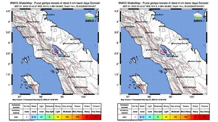 Gempa Baru Saja di Samosir, Sumatera Utara dengan Daya Rusak MMI III di Sejumlah Daerah, Info ...