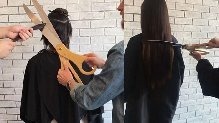 Beda, Salon Ini Gunakan Gunting Raksasa untuk Potong Rambut Pelanggan ...