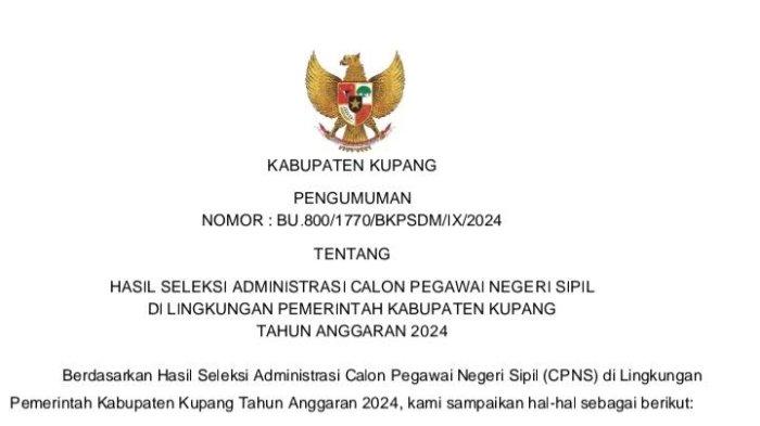 Pemerintah Kabupaten Kupang Umumkan Hasil Seleksi Administrasi CPNS Tahun 2024 - Pos-kupang.com