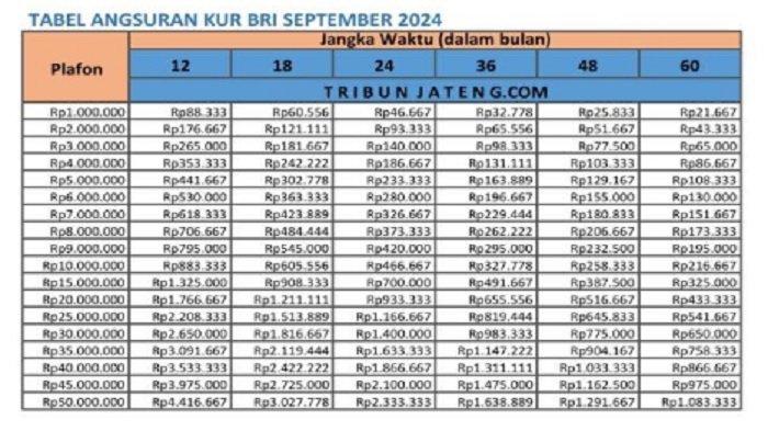 Tabel Angsuran KUR BRI 2024 September untuk Cicilan di Bawah Rp 500 Ribu Per Bulan, Cek ...