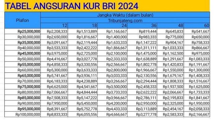 Lengkap, Simulasi Cicilan KUR BRI 2024 Pinjam Rp 25 Juta-Rp 100 Juta, Tenor 12-60 Bulan, Cek ...