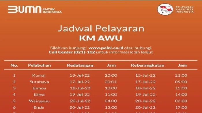 JADWAL Kapal Pelni KM Awu Bulan Juli 2022 Rute Kumai - Waingapu hingga Kalabahi, Nusa Tenggara ...